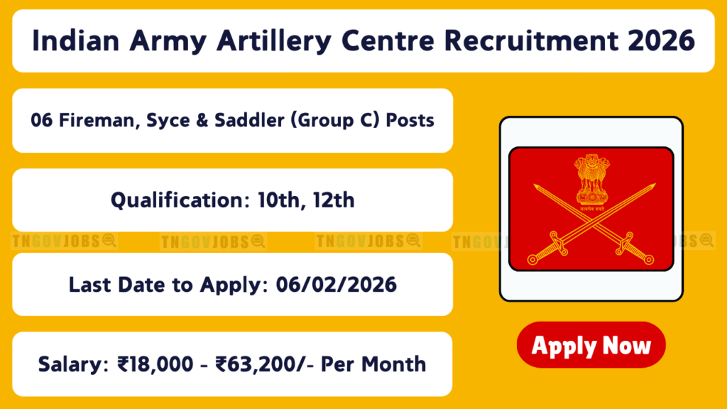 Indian Army Artillery Centre Recruitment 2026; Apply Now!