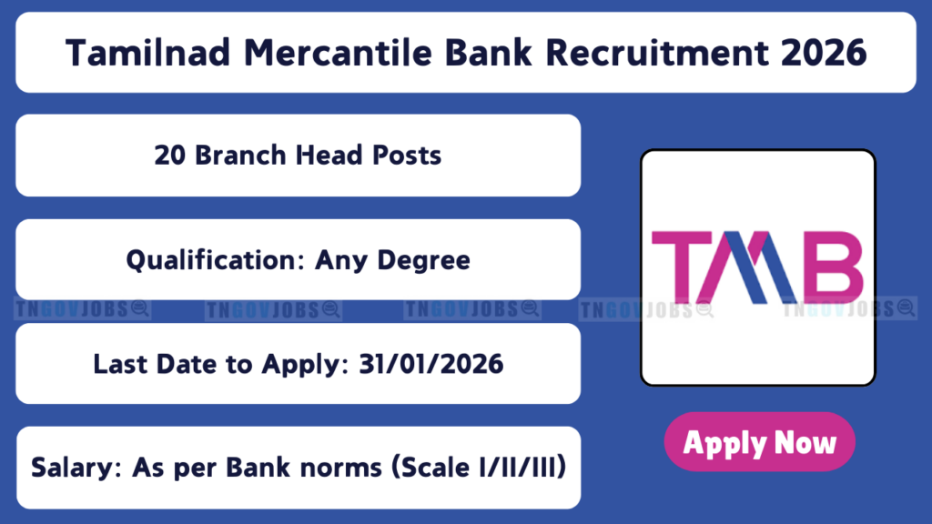 Tamilnad Mercantile Bank Branch Head Recruitment 2026; Apply Now!